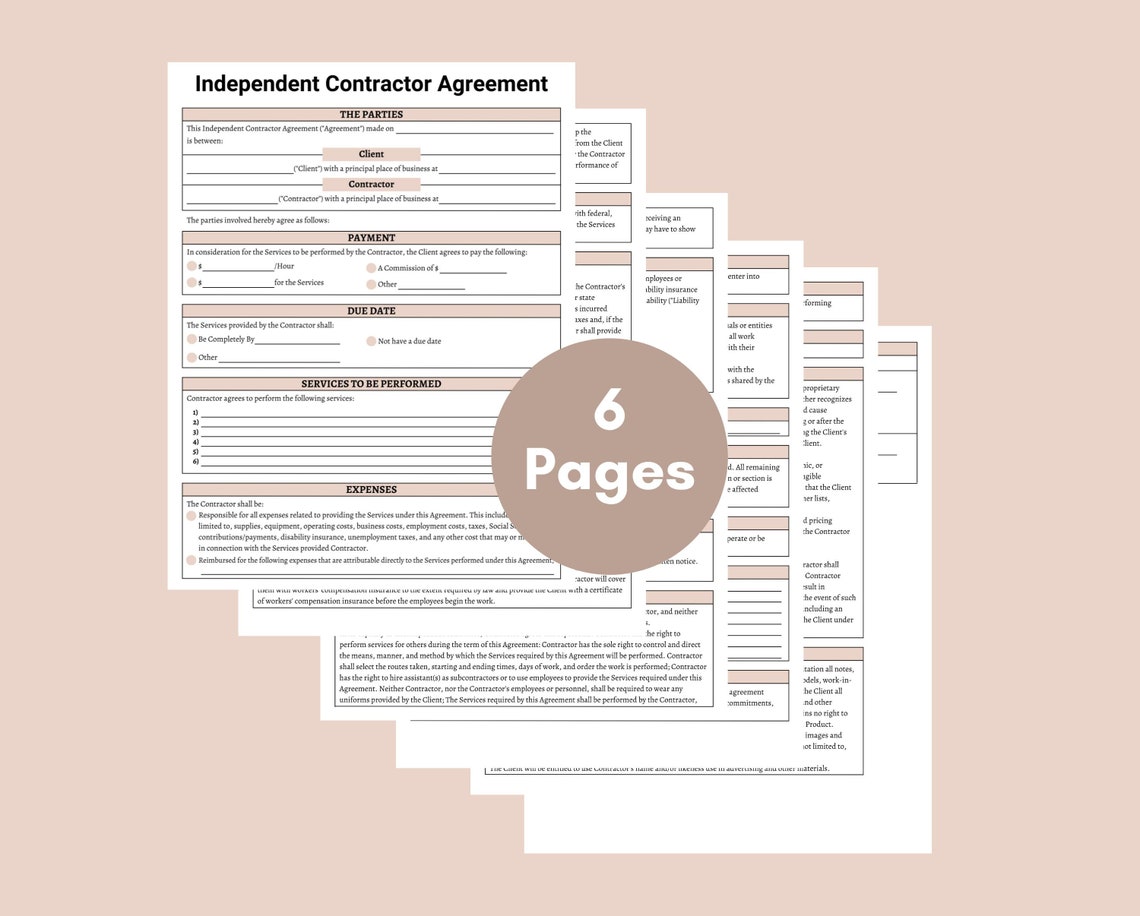 Independent Contractor Agreement, Editable Business Contract, Printable ...