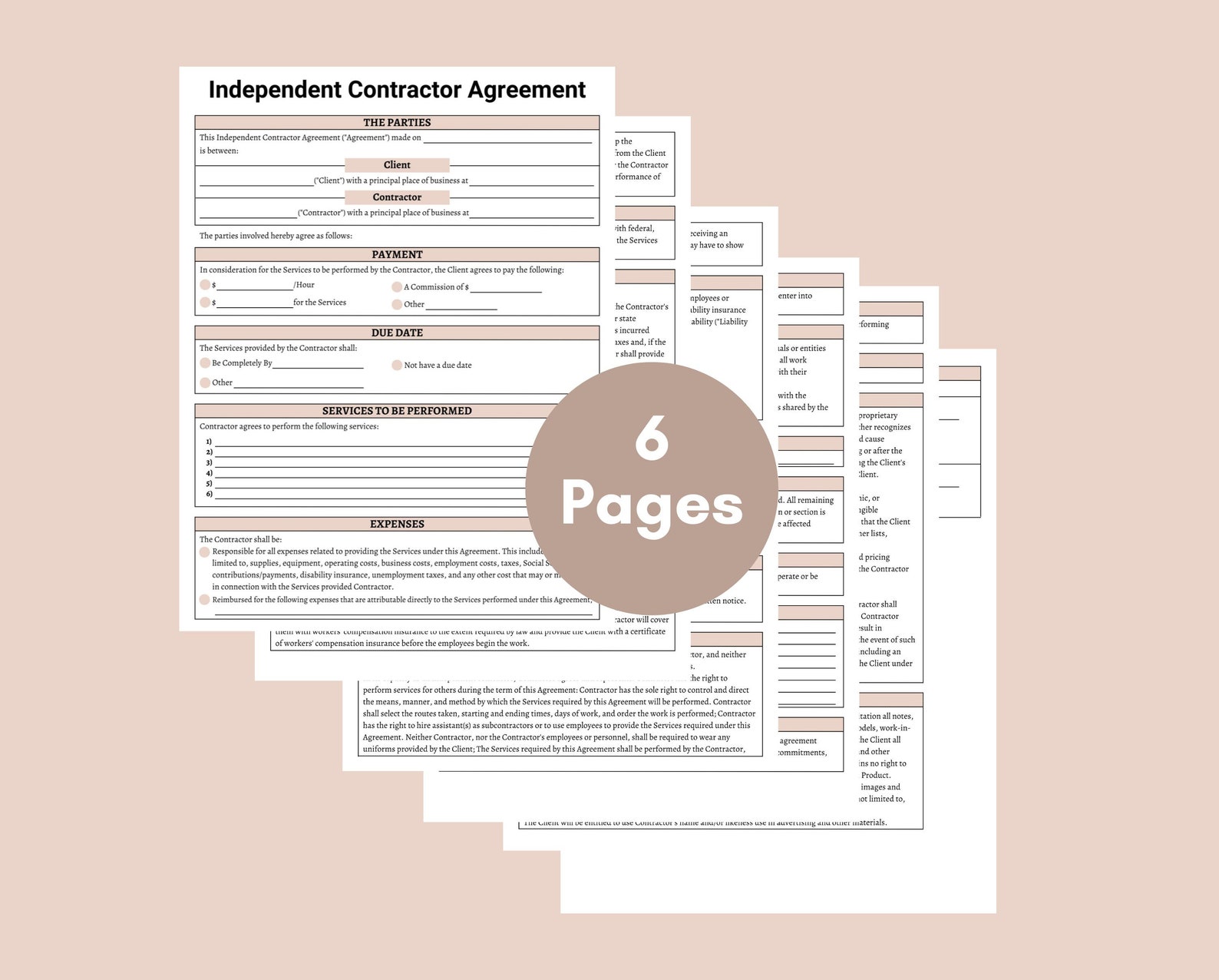 Independent Contractor Agreement, Editable Business Contract, Printable ...