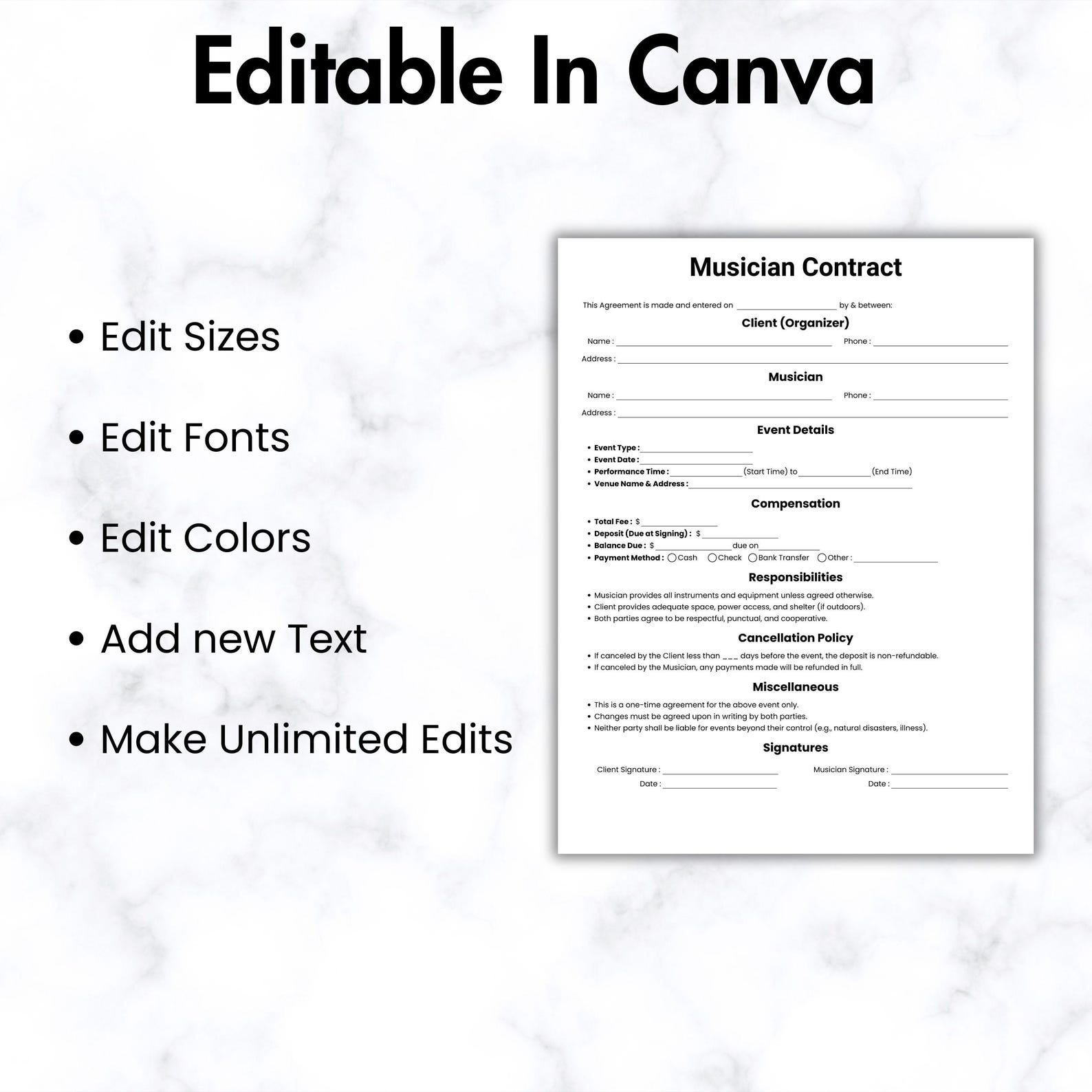 Simple Musician Contract, One Page Musician Collaboration Template ...