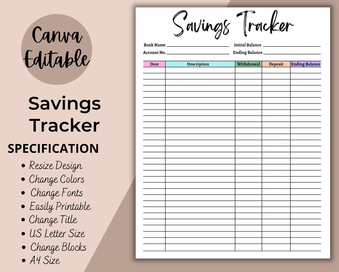 Editable Savings Tracker - Savings Log - Printable Savings Goal ...