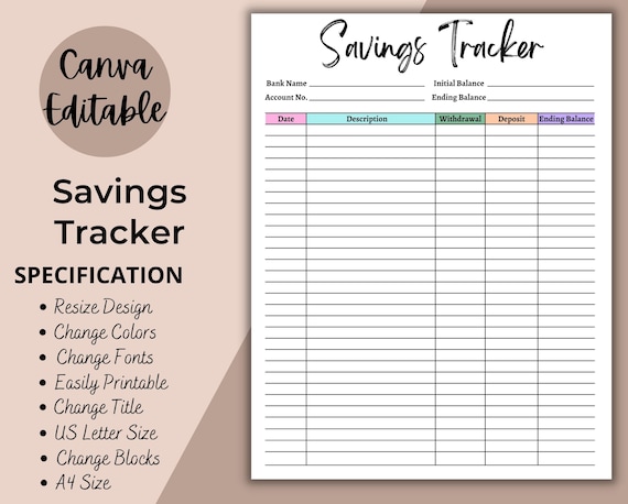 Editable Savings Tracker Savings Log Printable Savings - Etsy