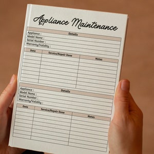 Appliance Maintenance Log, Appliance Tracker for Home Organization ...