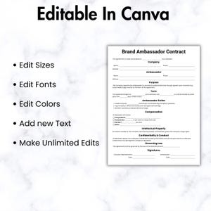 Simple Brand Ambassador Contract, One Page Social Media Agreement Form ...