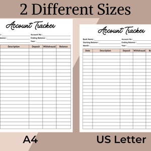 Account Tracker | Printable Account Log | Editale Bank Account Tracker ...