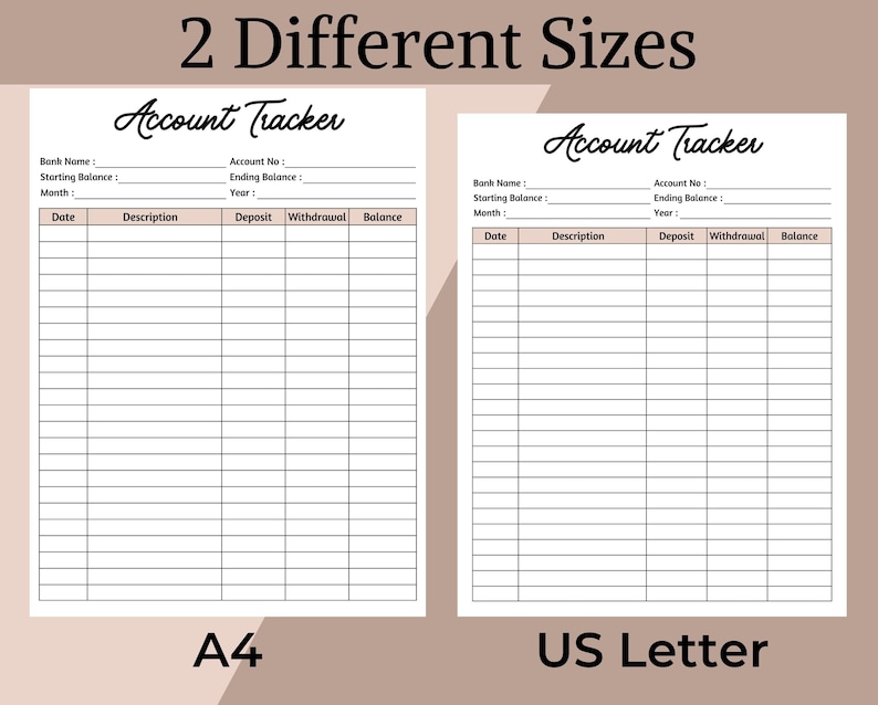 Account Tracker | Printable Account Log | Editale Bank Account Tracker ...