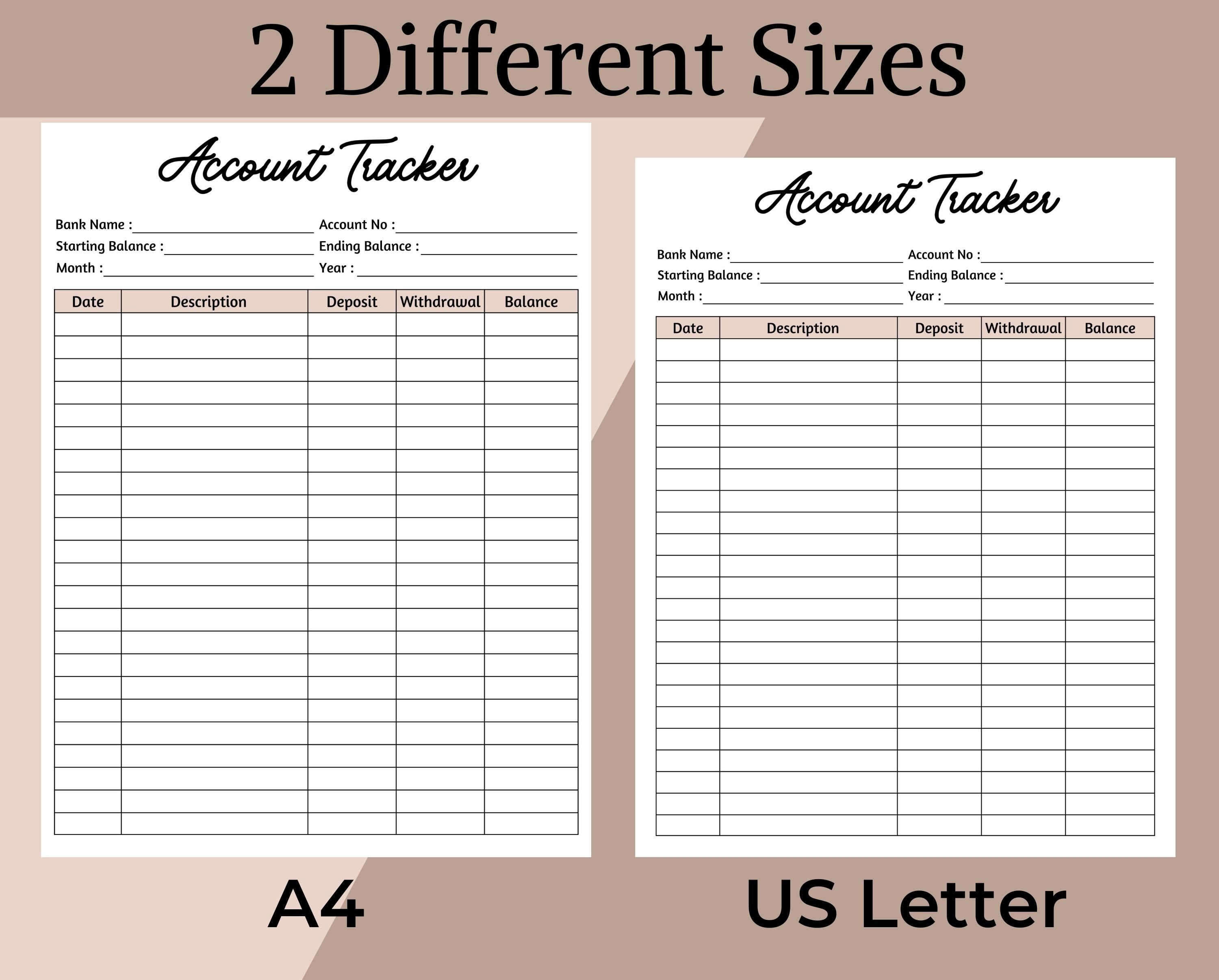 Account Tracker Printable Account Log Editale Bank Account - Etsy