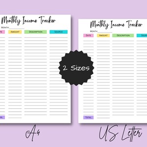 Monthly Income Tracker Printable, Income Log, Monthly Income Tracker ...