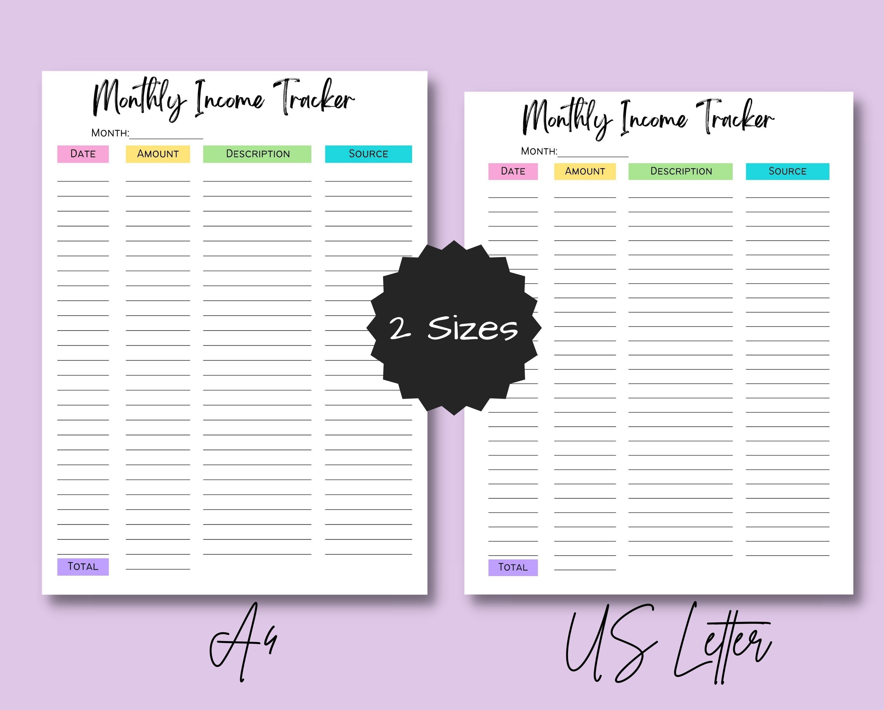 Monthly Income Tracker Printable Income Log Monthly Income - Etsy