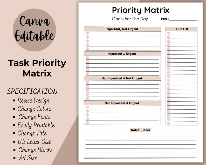 Task Priority Matrix, Eisenhower Matrix, Decision Matrix, Productivity ...