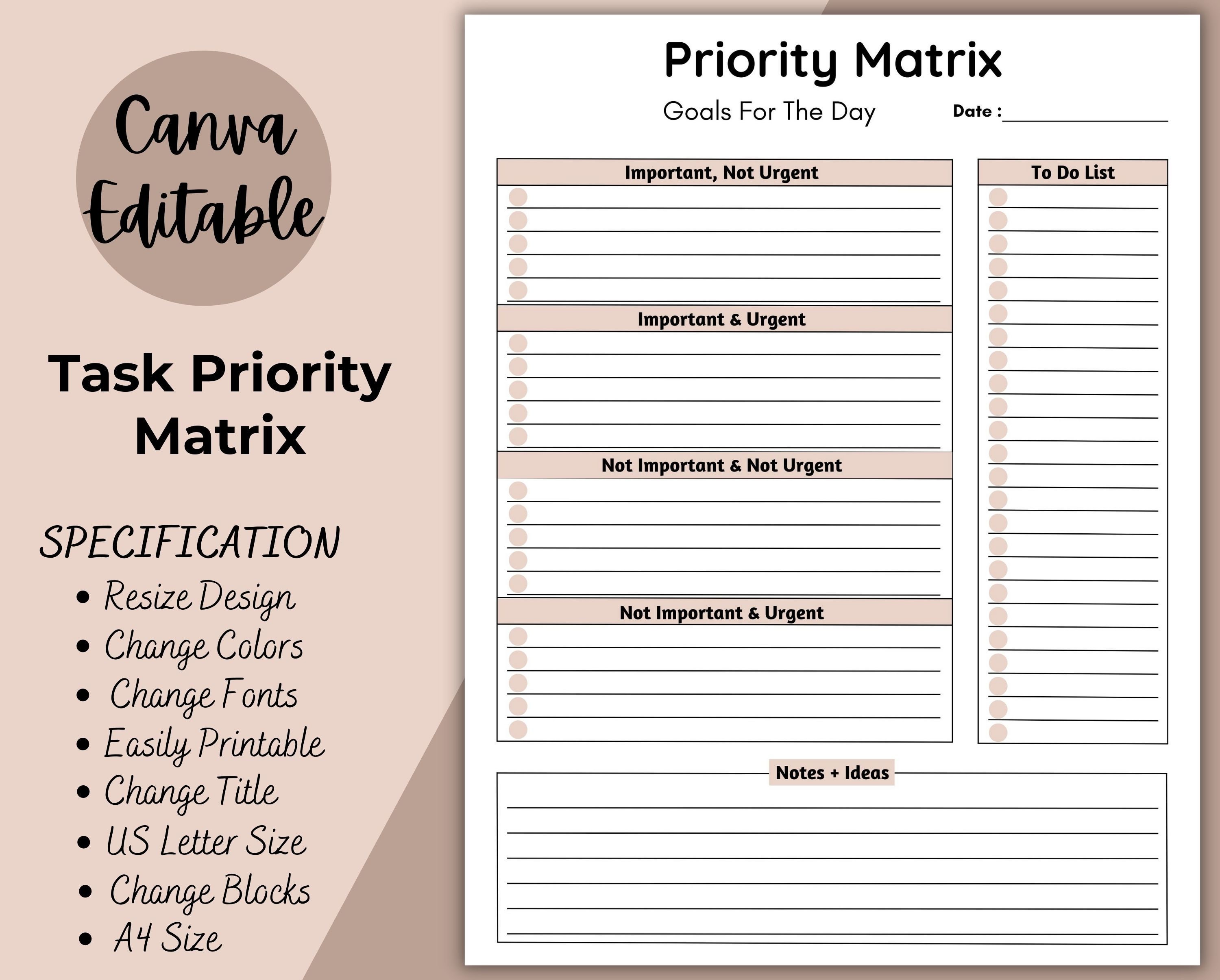 Task Priority Matrix, Eisenhower Matrix, Decision Matrix, Productivity ...