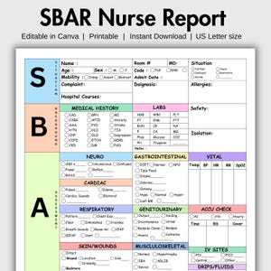 SBAR Nurse Report Sheet, SBAR Brain Sheet, Med Surg Icu Rn, Editable ...