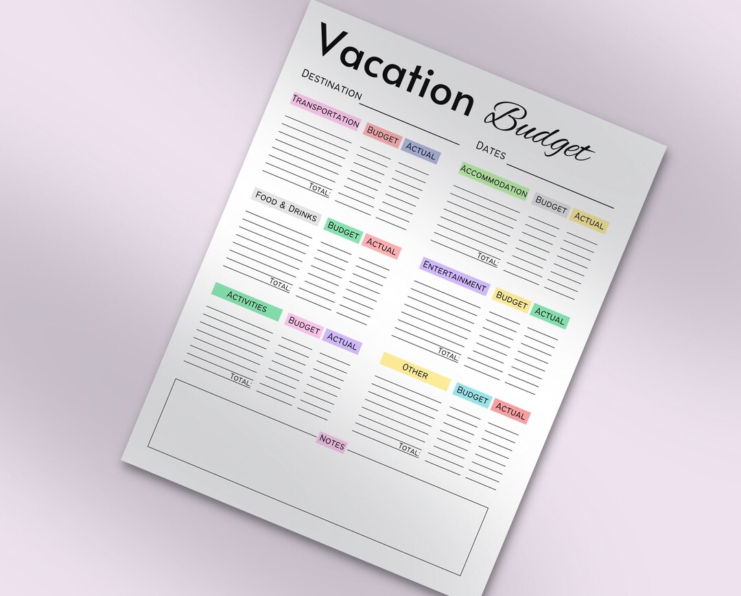 Editable Vacation Budget Template, Printable Holyday Expense, Vacation ...