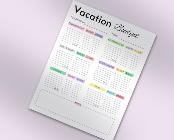 Editable Vacation Budget Template Printable Holyday Expense - Etsy