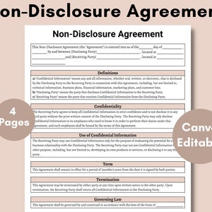 Non-disclosure Agreement Template, Contractor NDA, NDA Template Agreement, Editable Confidential ...