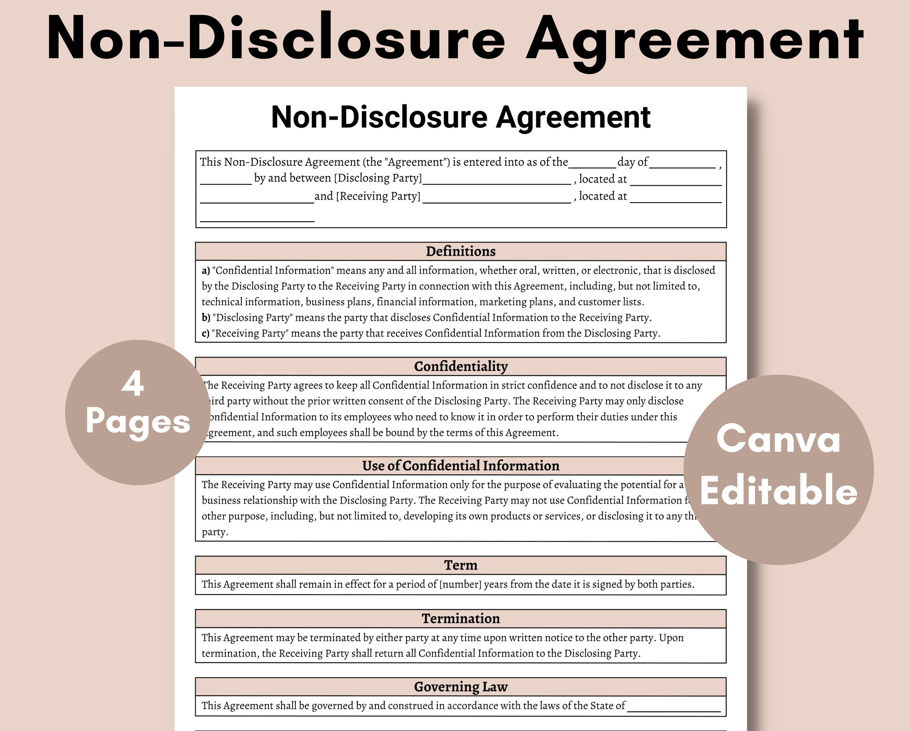 Non-disclosure Agreement Template Contractor NDA NDA - Etsy