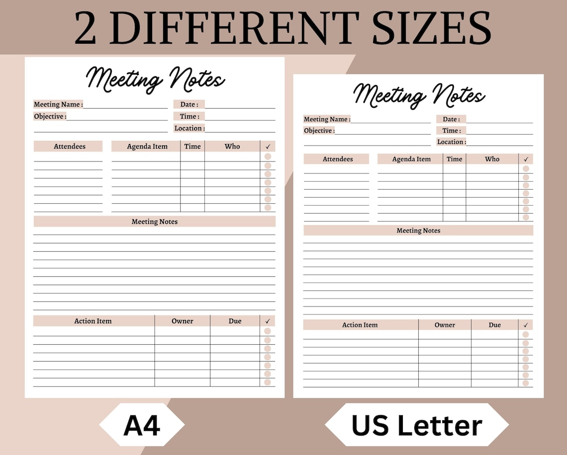 Meeting Notes Template Editable Meeting Minutes Printable - Etsy