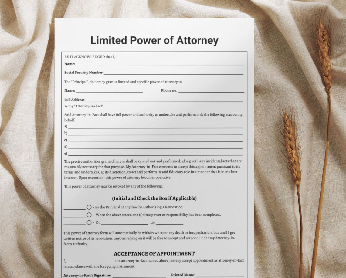 Limited Power of Attorney File, Printable Finance Property Sale ...
