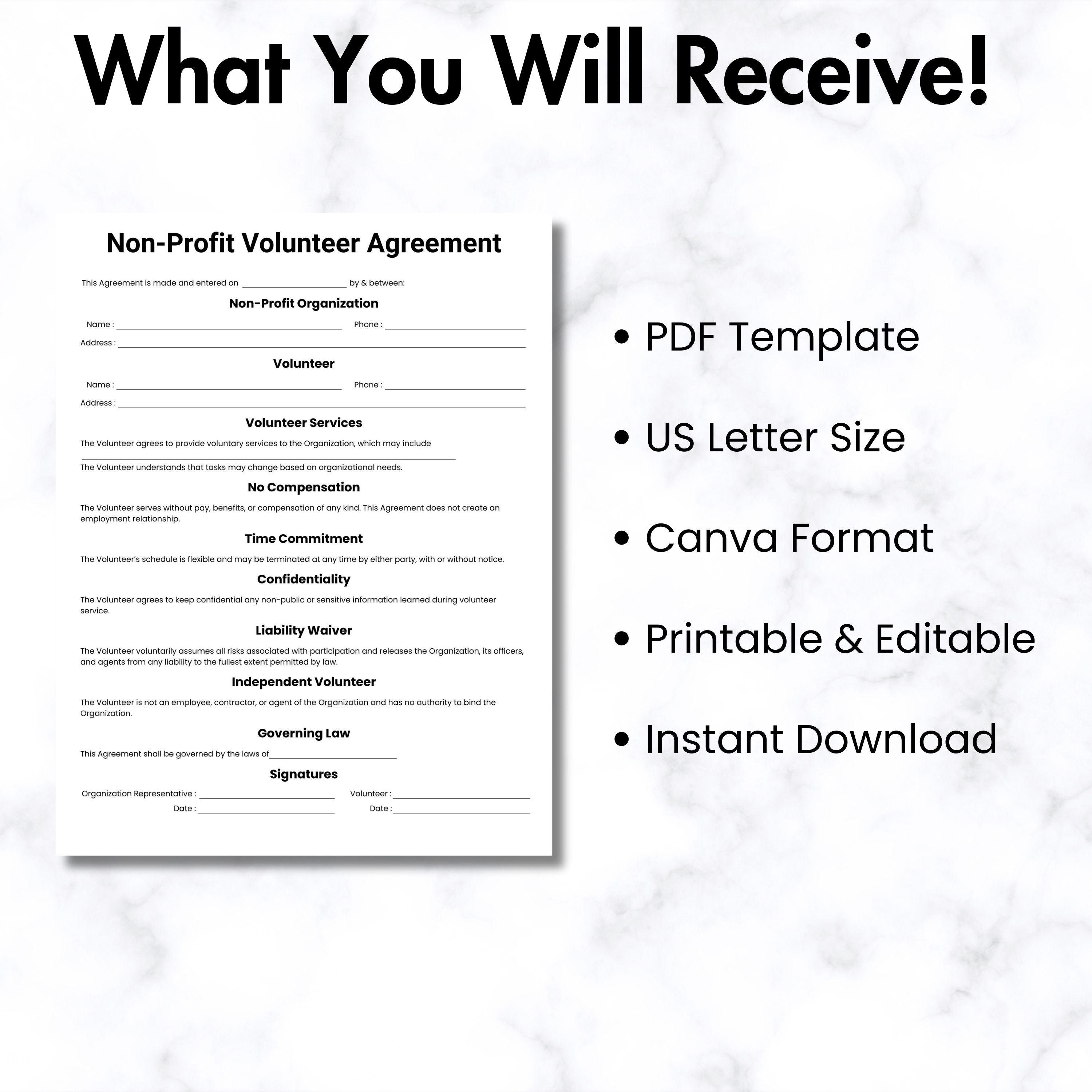 Simple Non-profit Volunteer Agreement, One Page Non-profit ...