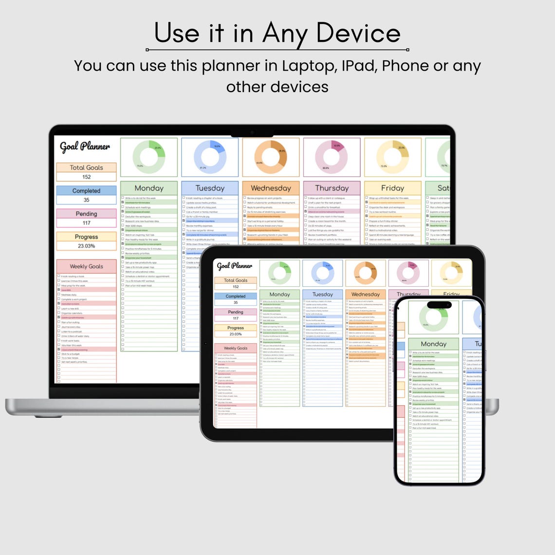 Daily and Weekly Goal Planner, Productivity Planner, Self Improvement ...