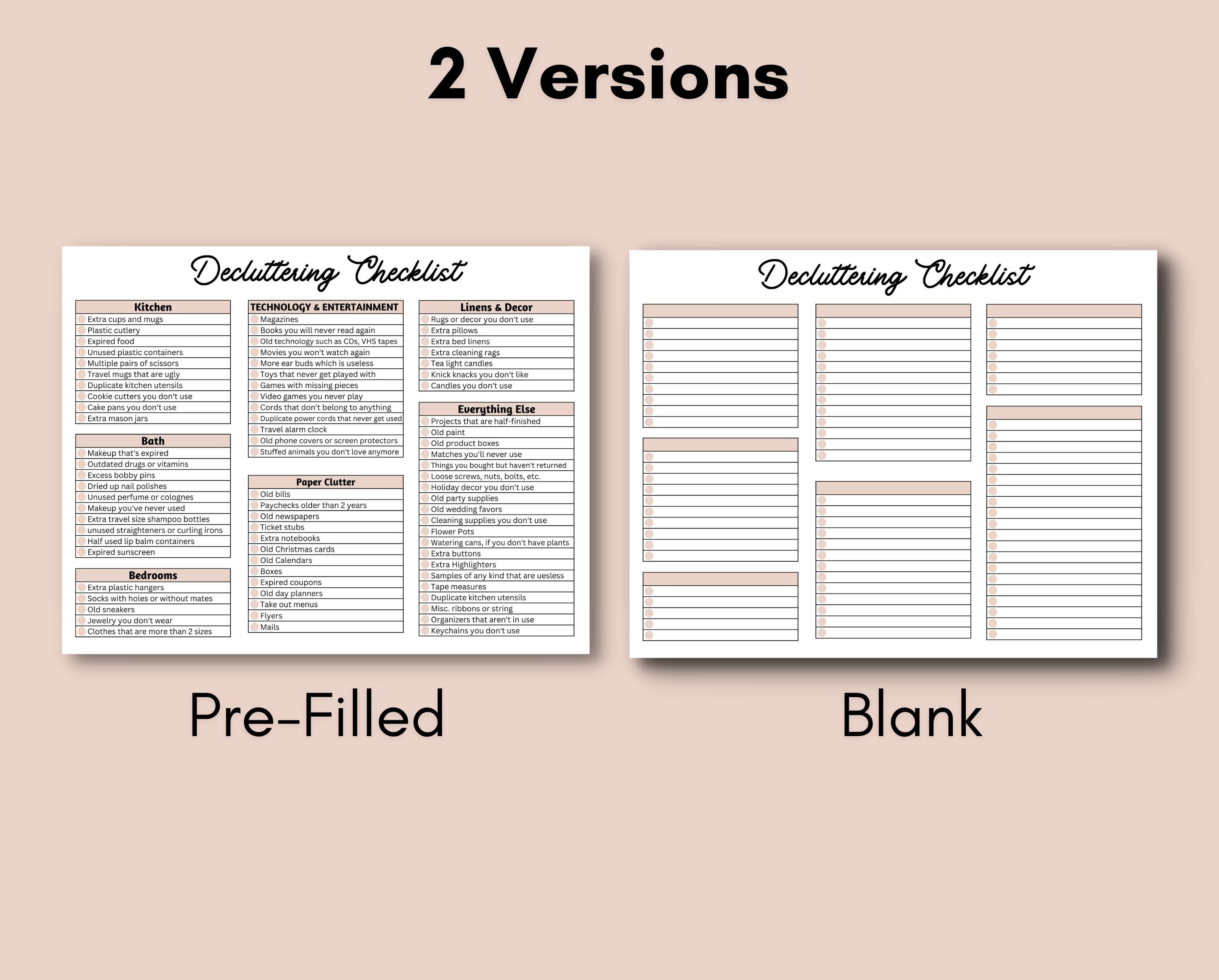 Decluttering Checklist Printable Home Decluttering Checklist - Etsy