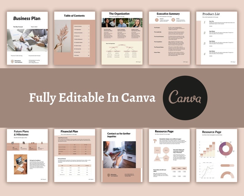 Business Plan Canva Editable Template, Small Business Planner Proposal ...