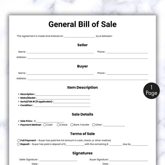 Bill Of Sale Generic