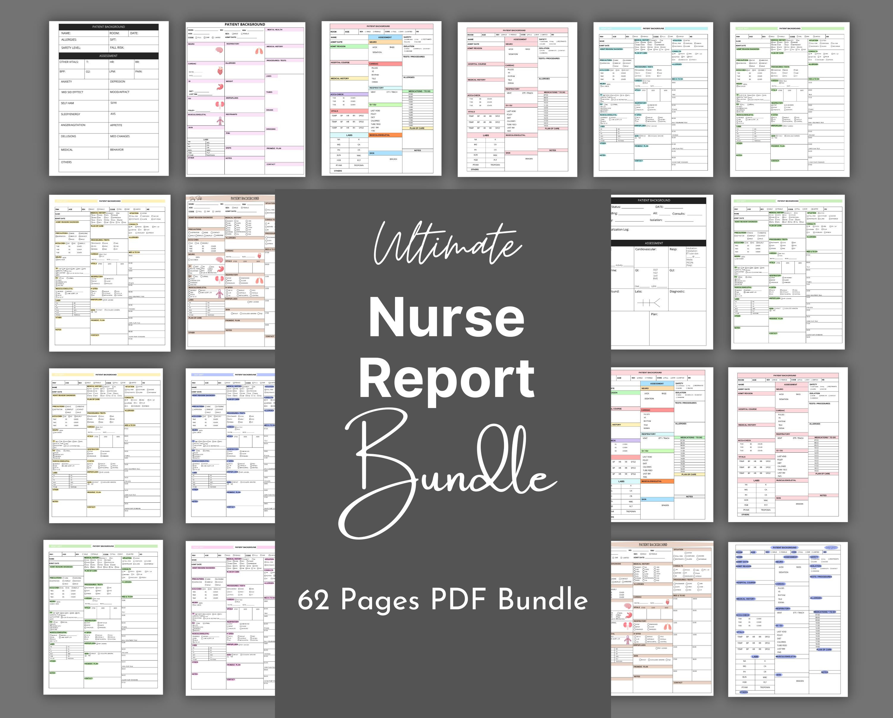 Printable Nurse Report Bundle 62 Pages Nursing Brain Icu - Etsy