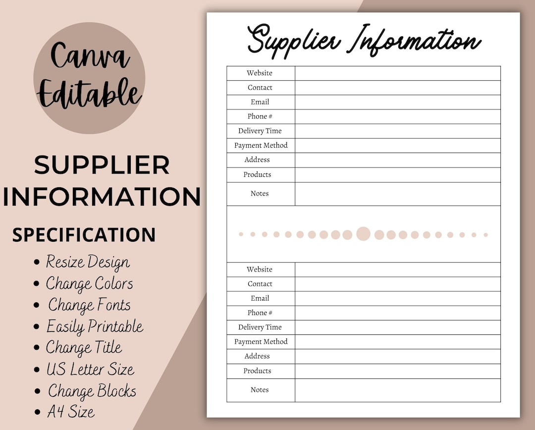 Printable Supplier Information Template Editable Template PDF ...