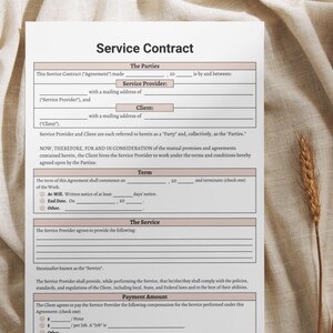 Service Contract Template, Printable Services Contract Agreement ...