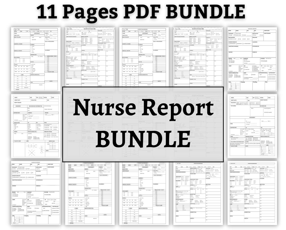 Nurse Report Bundle Printable 11 Pages Nursing Brain Icu - Etsy