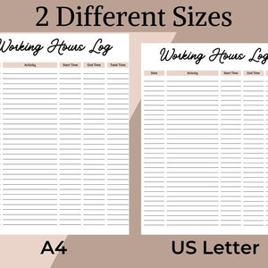 Work Log, Printable Time Log Tracker, Editable Task Working Hours ...