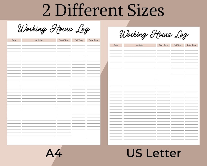 Work Log, Printable Time Log Tracker, Editable Task Working Hours ...