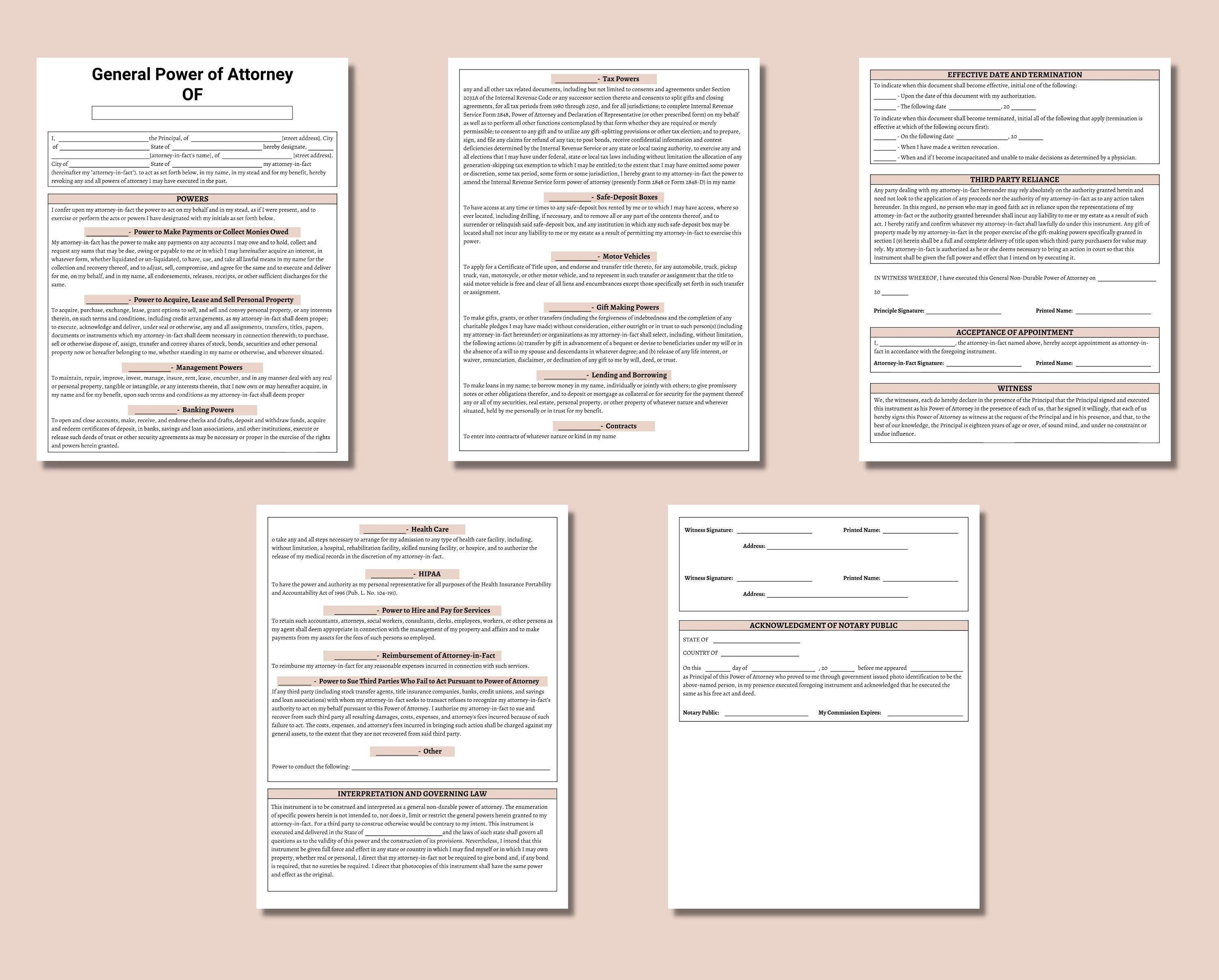 General Power of Attorney | Printable POA Templates | General Power of ...