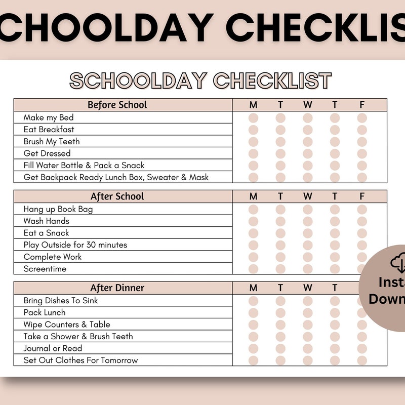 School Day Checklist - Etsy
