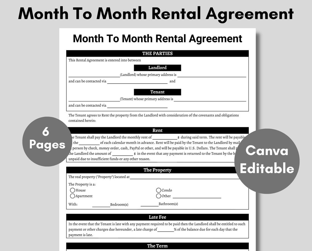 Editable Month to Month Rental Agreement, Month to Month Rental ...