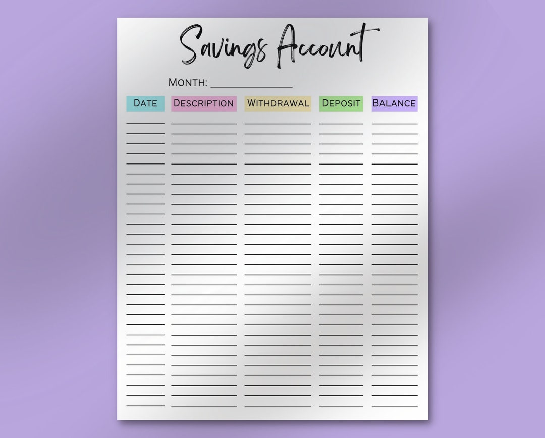 Printable Savings Account Tracker, Personal Savings Tracker, Financial ...