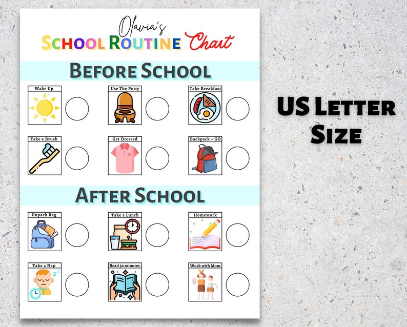 Kids Daily Routine School Checklist Schedule Printable - Etsy