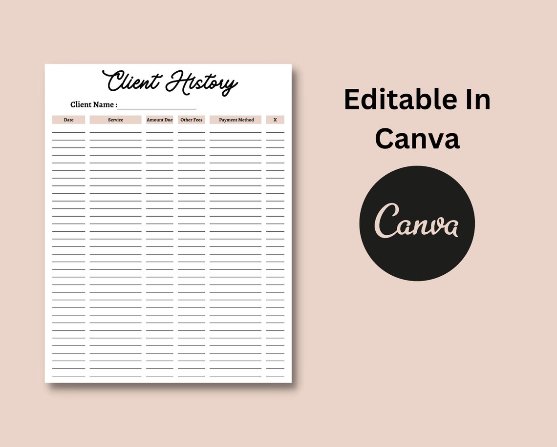 Client History Printable Client Payment Log Editable - Etsy
