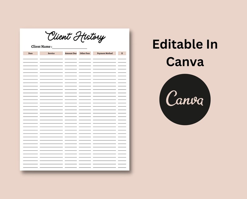 Client History Printable Client Payment Log Editable - Etsy
