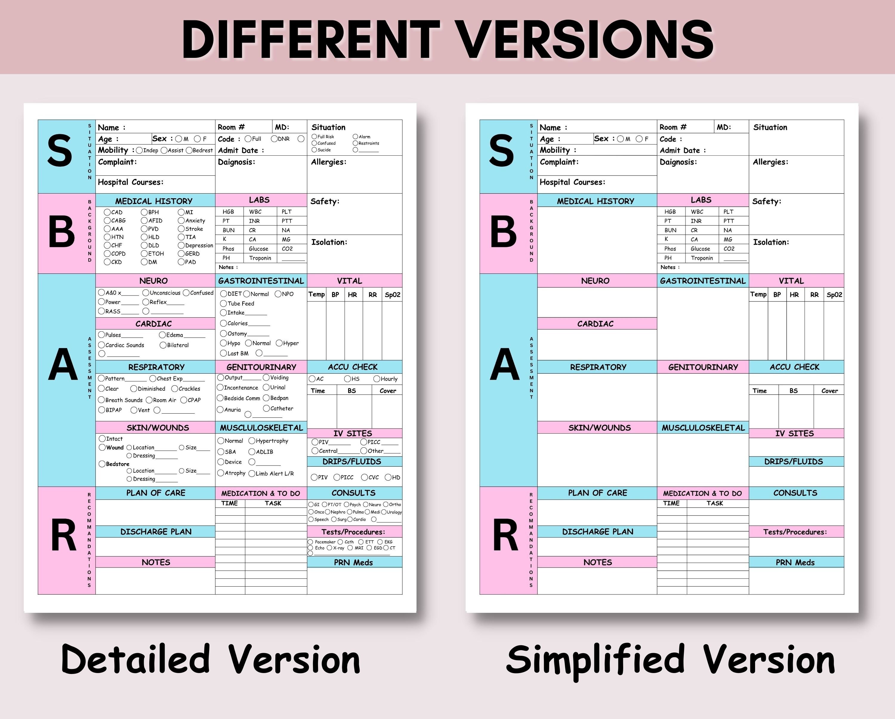 SBAR Nurse Report Sheet Printable Med Surg Nurse Brain ICU - Etsy Canada