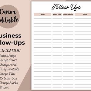 Business Follow Ups, Printable Customer Log, Small Business Customer ...
