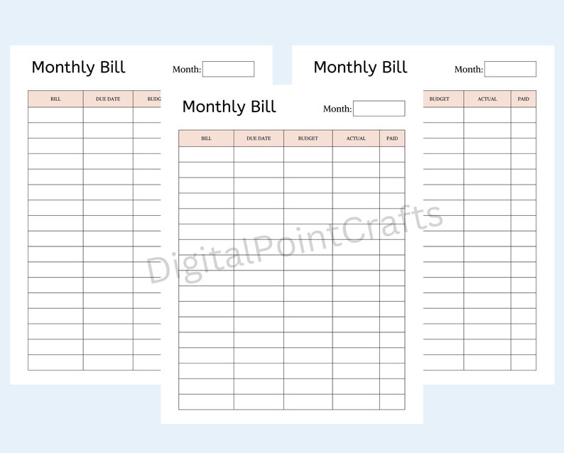 Printable Monthly Bill Tracker Monthly Bill Log Bill - Etsy