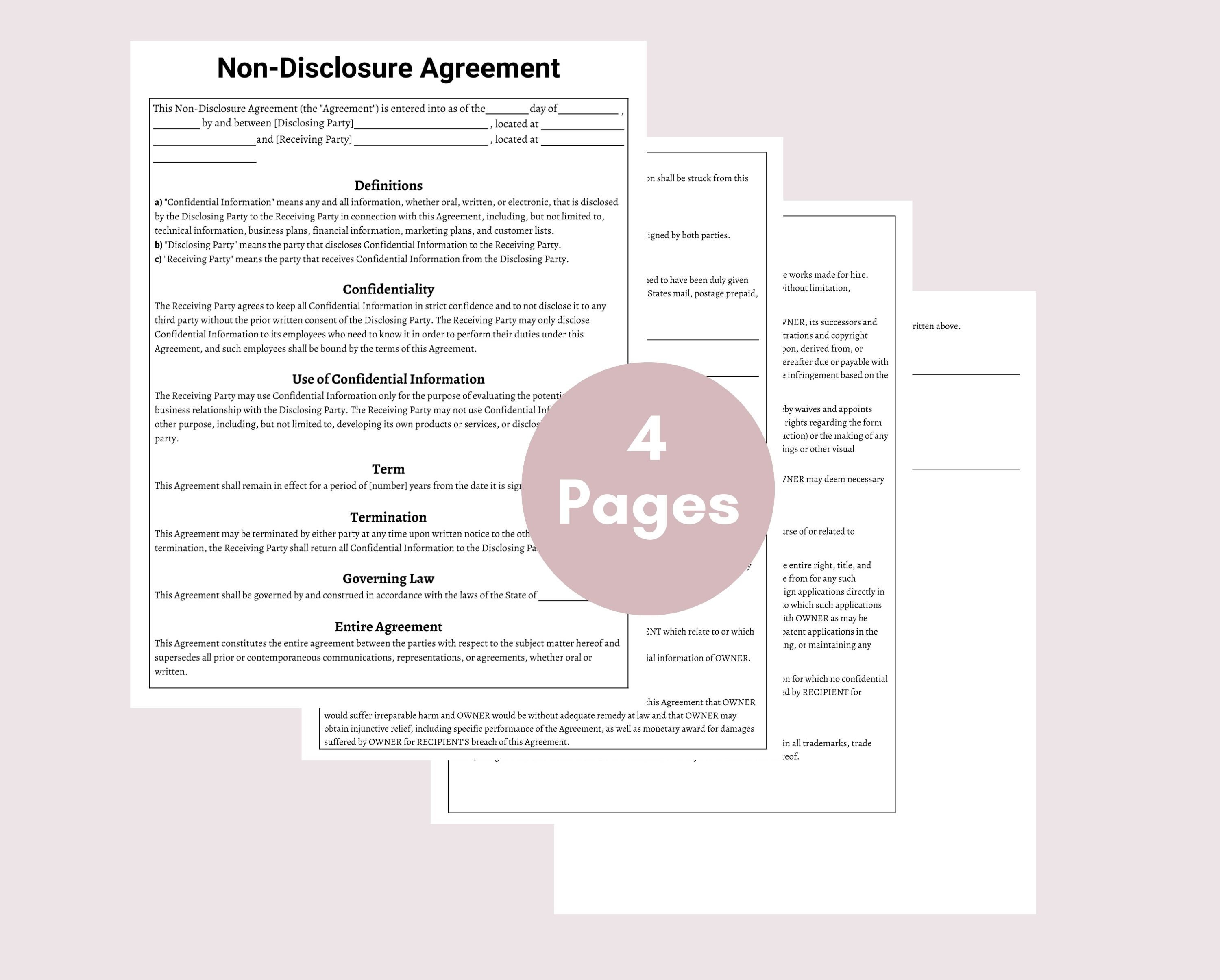Non-disclosure Agreement Template, Printable Contractor NDA, NDA ...