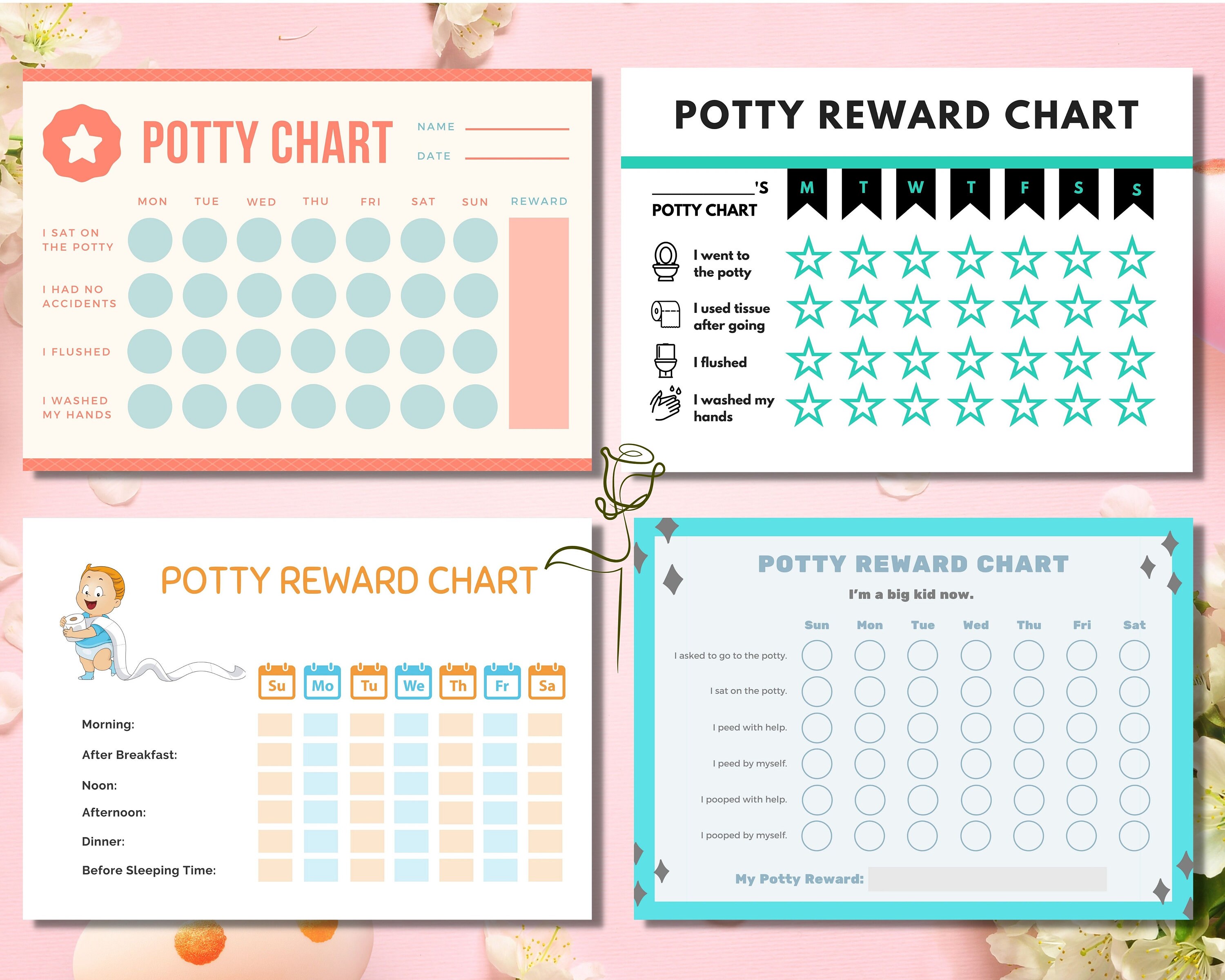 POTTY TRAINING CHART Potty Chart Toilet Training Star Chart Kids Reward ...