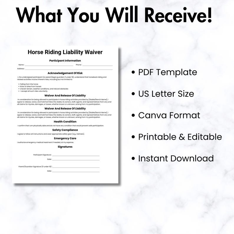Simple Horse Riding Liability Waiver, One Equine Waiver Form, Printable ...