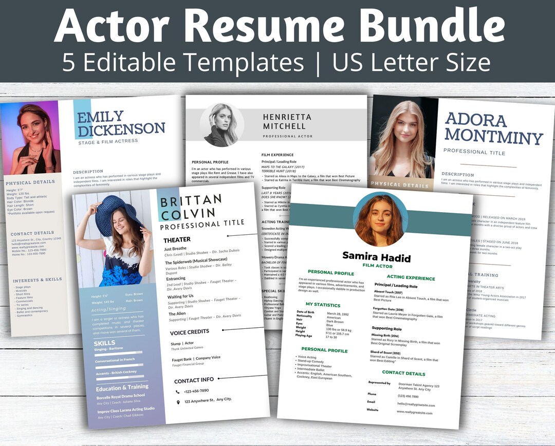Actor Resume Bundle, Actor Resume Template With Headshot| 8.5 X 11 ...