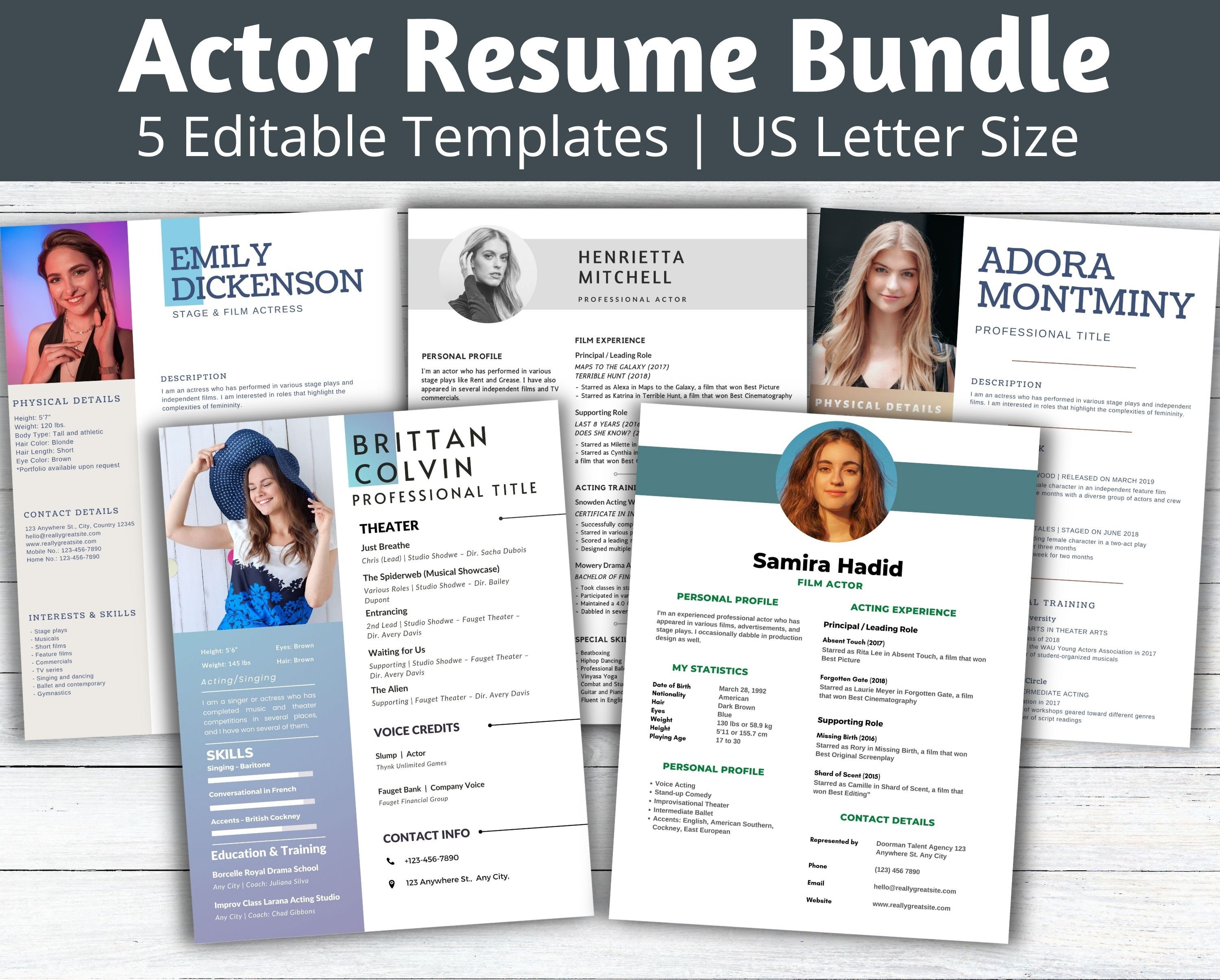 Actor Resume Bundle, Actor Resume Template With Headshot| 8.5 X 11 ...