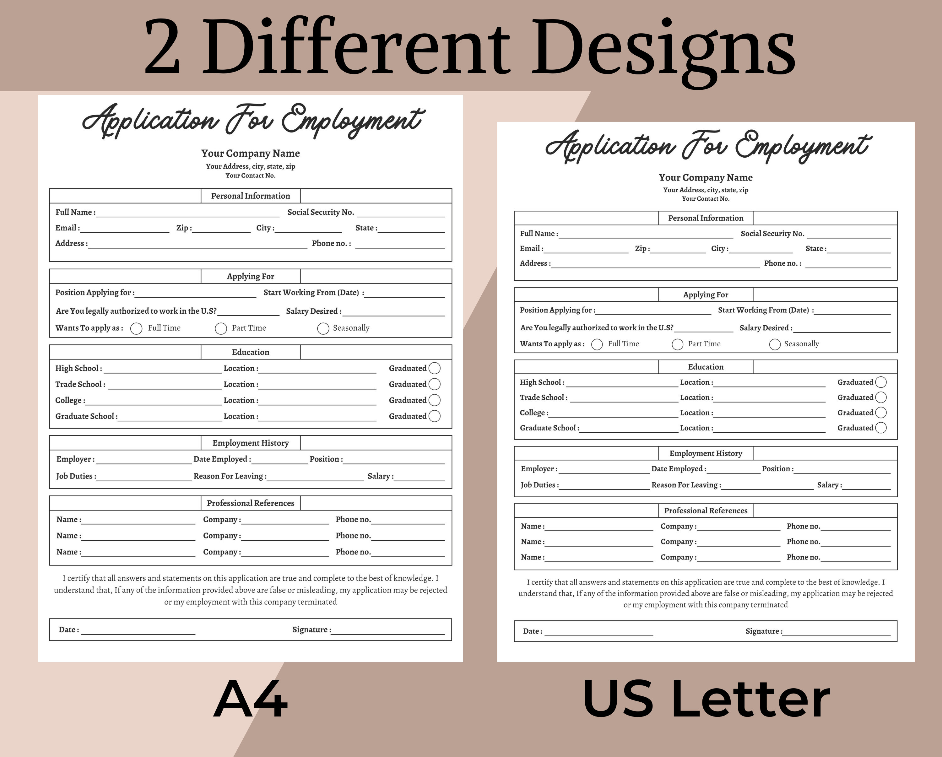 Application for Employment, Hiring Form, Job Application Template, Job ...