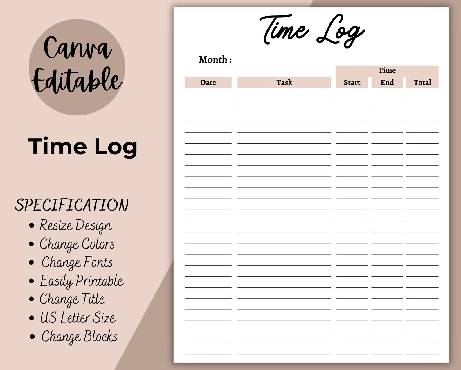 Printable Time Log, Timesheet, Simple Time Log, Easy Timesheet, Time ...