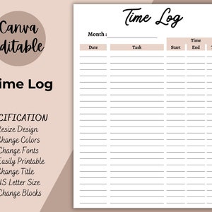 Printable Time Log, Timesheet, Simple Time Log, Easy Timesheet, Time ...